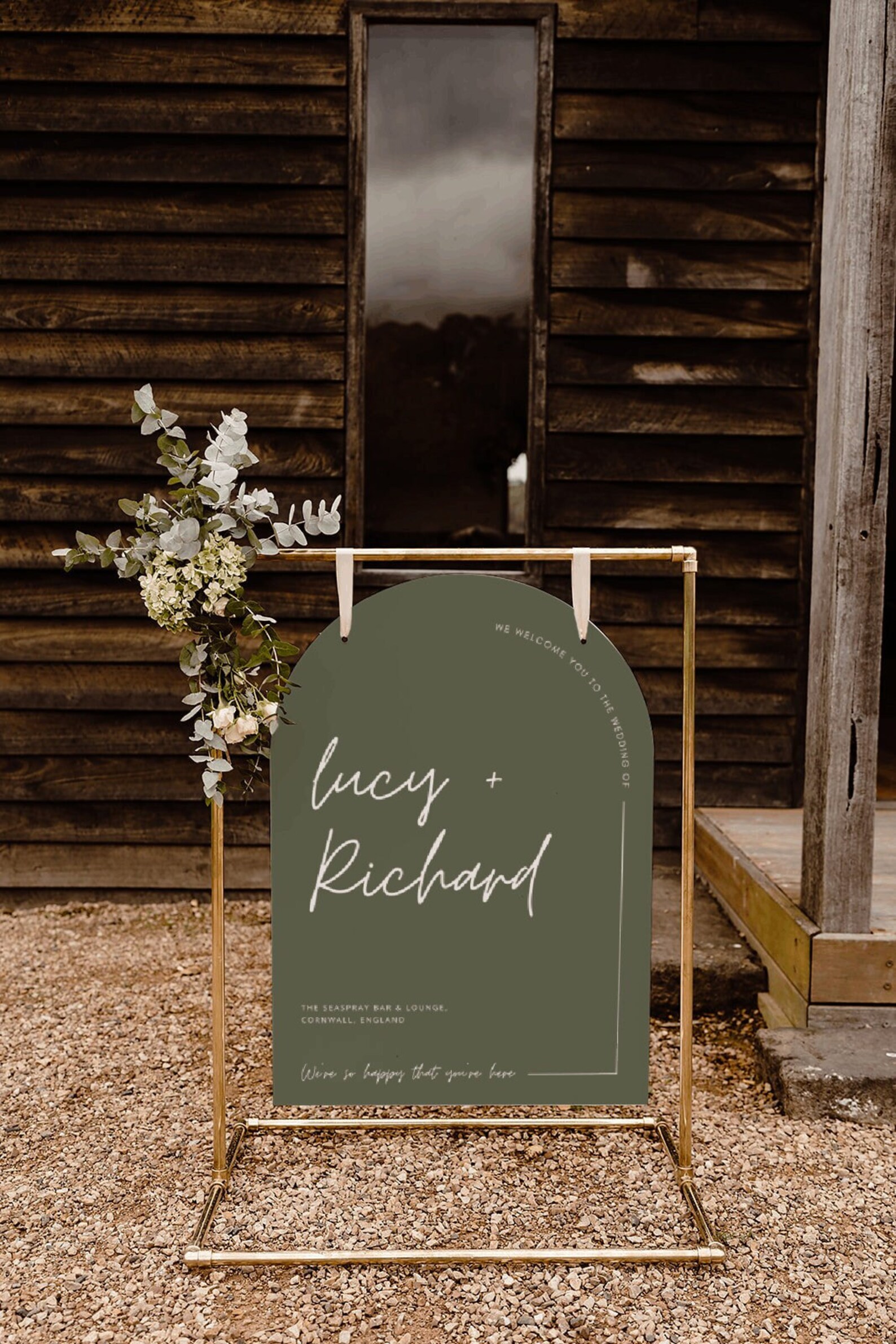 Green Wedding Welcome Sign Arched Reception Template Minimalist Forest ...