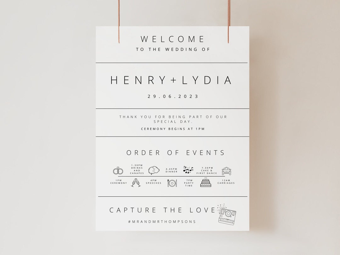 Wedding Infographic Sign Modern Wedding Reception Welcome Sign Template ...