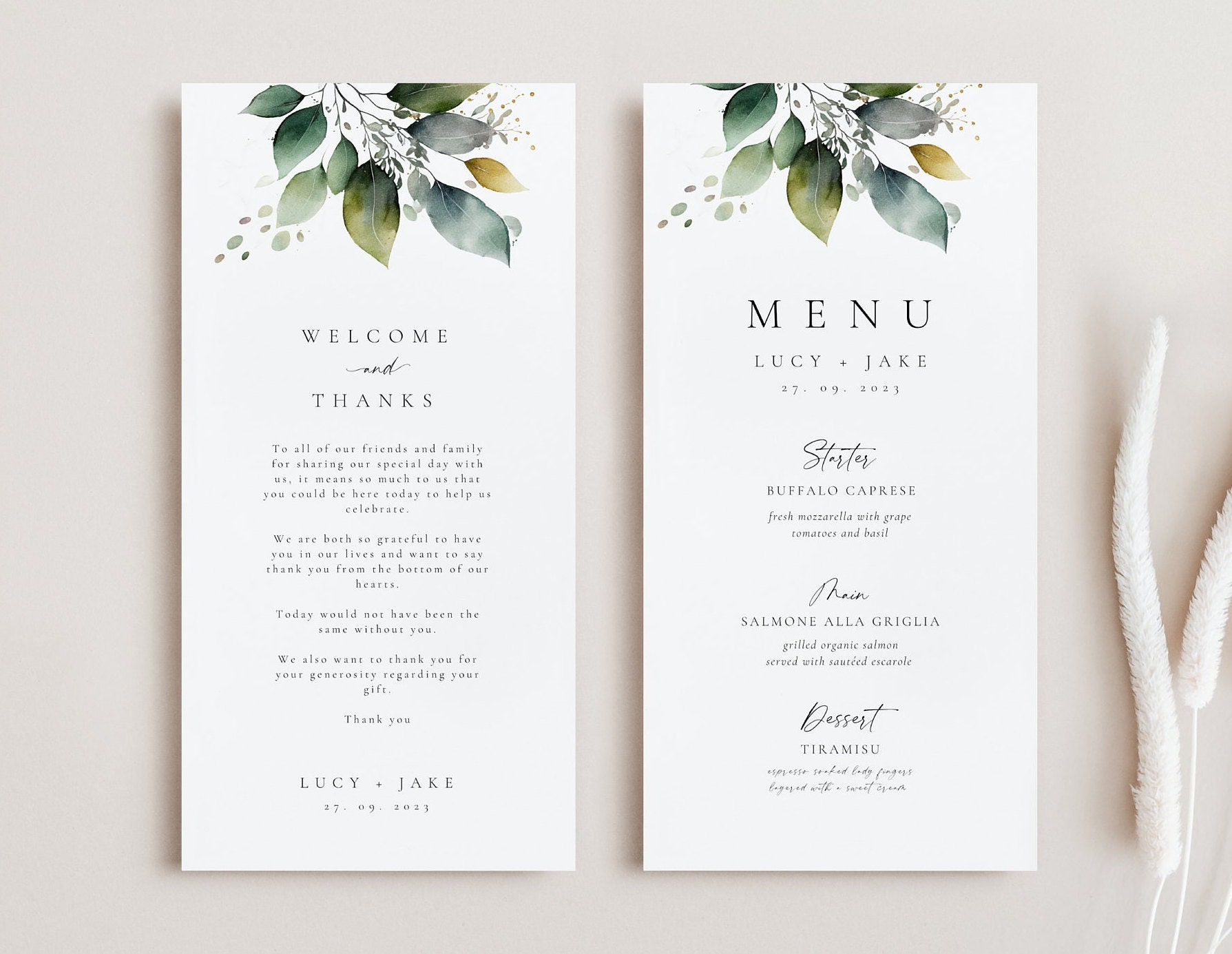Greenery Welcome and Thank You Wedding Table Dinner Note Thank - Etsy