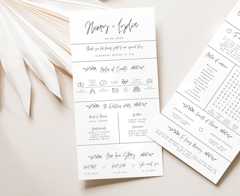 Infographic Wedding Program Unique Wedding Program Thin - Etsy