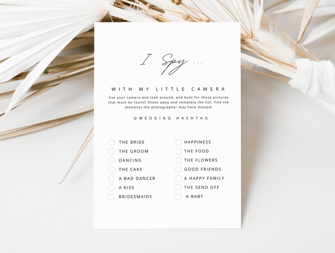 I Spy Wedding Game Classic Minimalist Style Reception Printable Guest ...