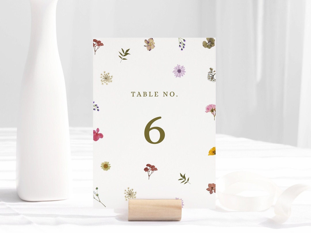 Floral Table Numbers Wildflower Wedding Reception Template Minimalist ...