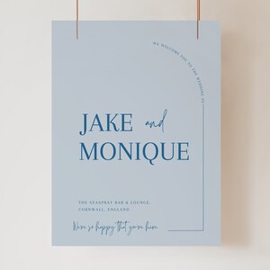 Dusty Blue Arch Wedding Welcome Sign Simple Modern Curved Reception ...