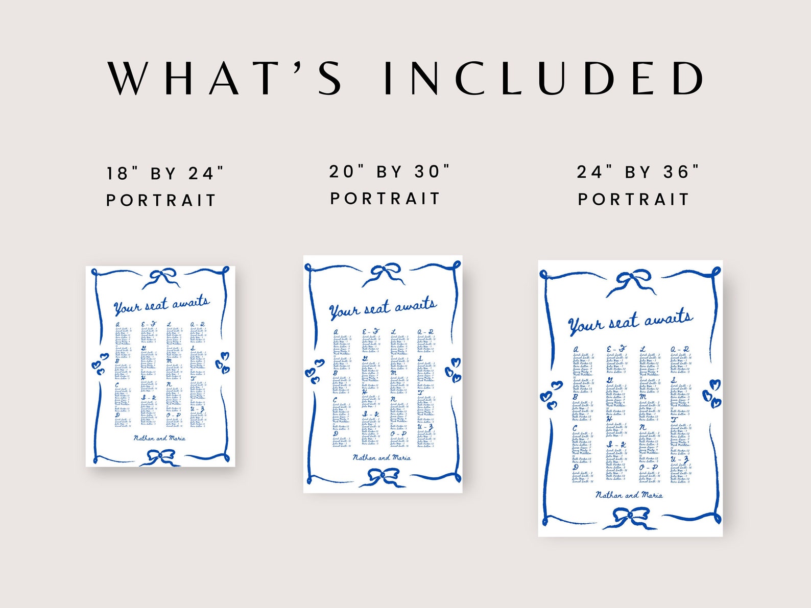 Table Seating Chart Whimsical Seating Chart With Bows Royal Blue ...