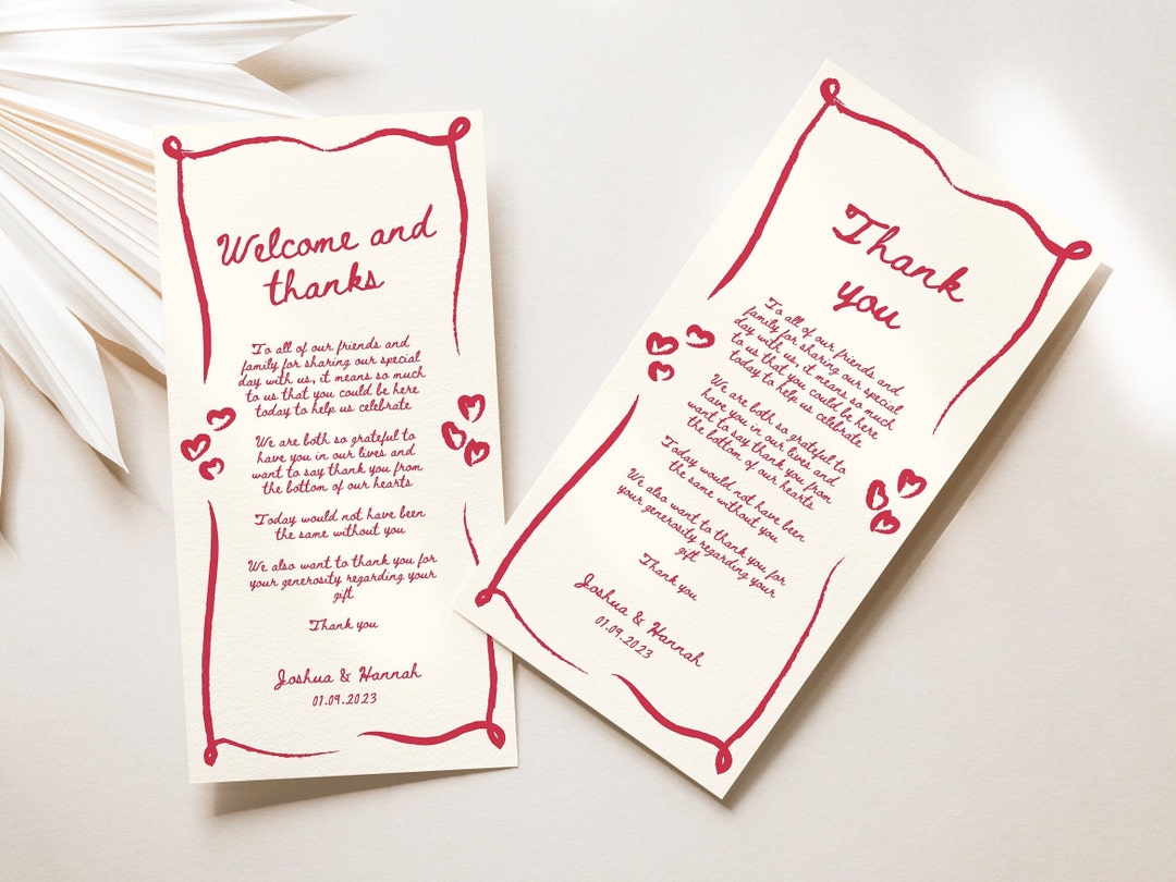 Handwritten Welcome Thank You Wedding Table Dinner Note Whimsical ...