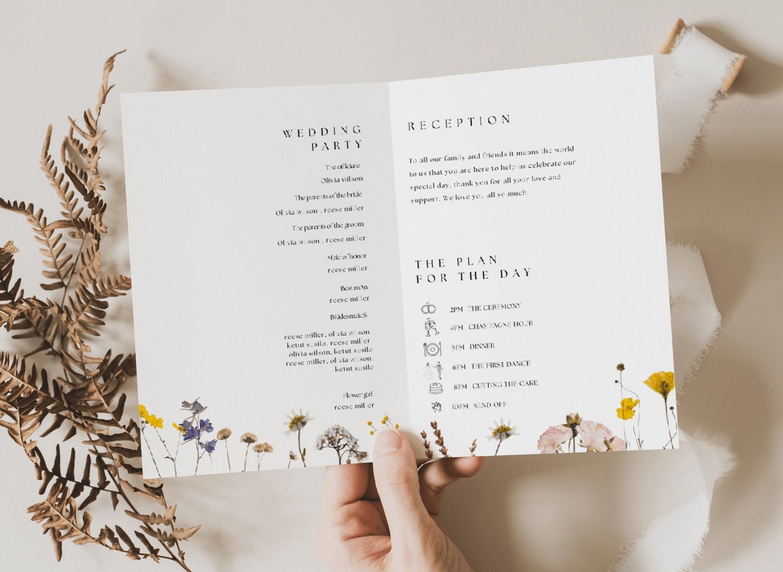Wedding Program Template Bifold Wildflower Wedding Program Spring ...
