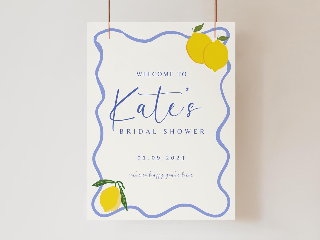 Lemon Bridal Shower Welcome Sign, Blue Italian Theme Citrus Shower ...