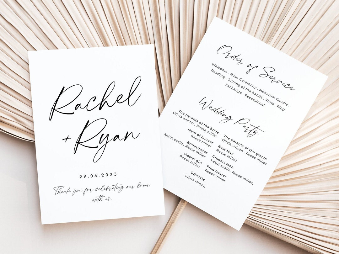 Modern Wedding Program Fans Wedding Timeline Program Fan Wedding Ceremony Program Template Fan ...