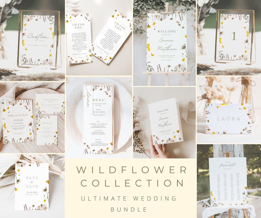 Wildflower Wedding Bundle Template Wedding Reception Bundle for Canva ...