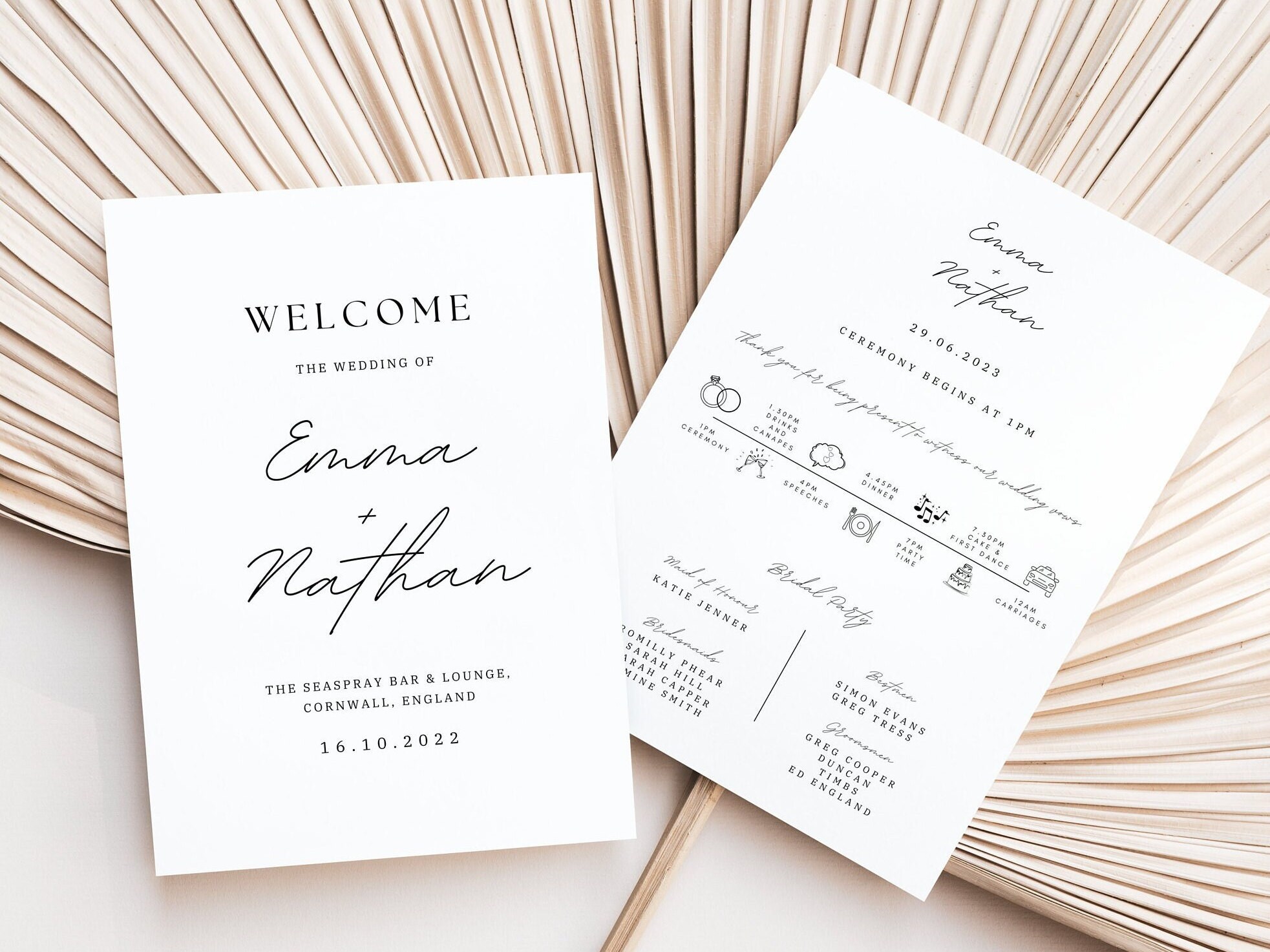 Itinerary Wedding Fan Template Wedding Program Fan Printable - Etsy