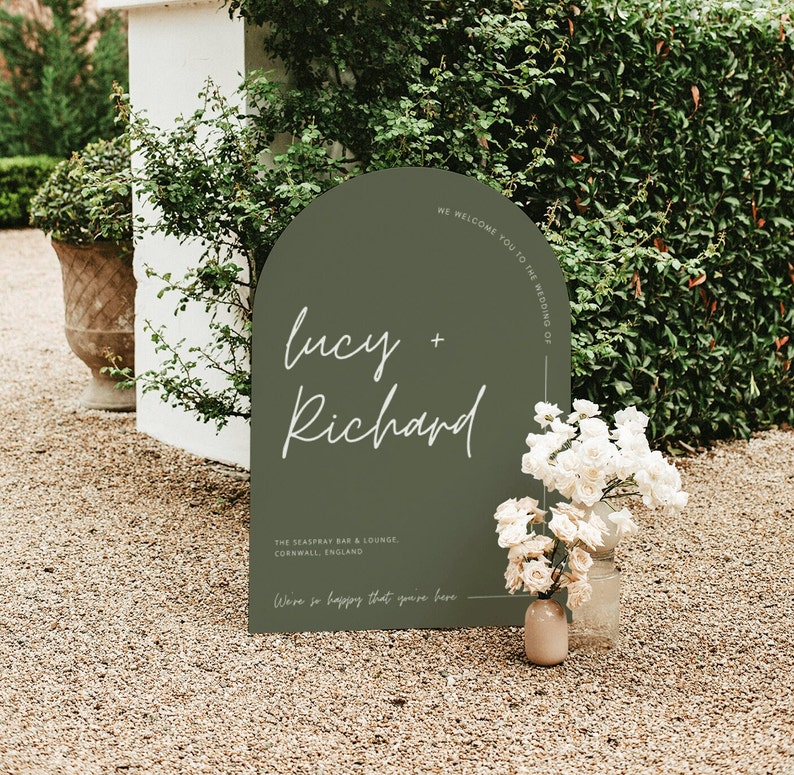 Green Wedding Welcome Sign Arched Wedding Welcome Sign Arched - Etsy
