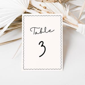 Hand Drawn Table Number Fun Wavy Border Wedding Reception Seating Sign ...