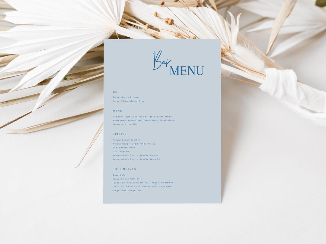 Dusty Blue Bar Menu Wedding Bar Menu Blue Something Blue Wedding Menu ...