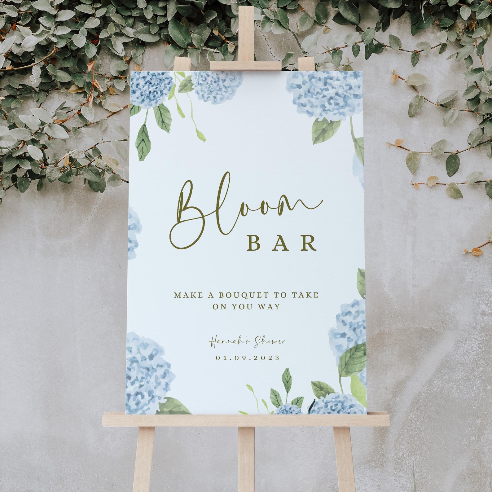 Blue Flower Bar Sign Template Hydrangea Baby Shower Bloom Bar Printable ...