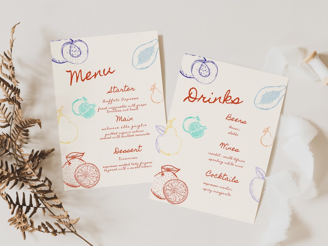 Hand Written Wedding Menu Fun Wedding Menu Handwritten Menu Card ...