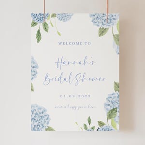 Blue Hydrangea Bridal Shower Welcome Sign Floral Bloom Signage Template ...
