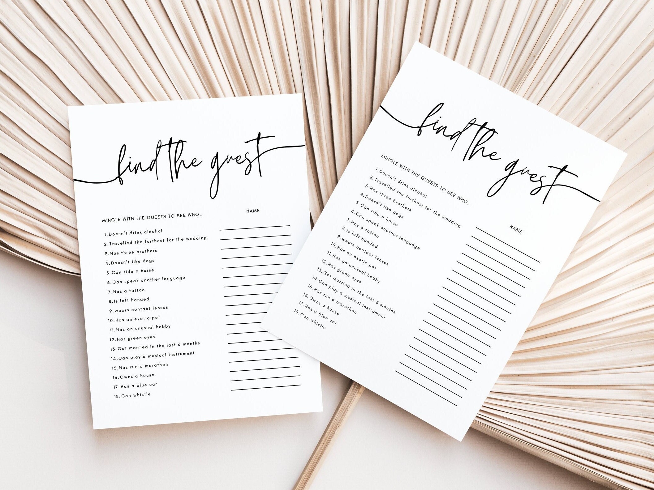 Find the Guest Bingo Baby Shower Game Wedding Find the Guest Wedding ...