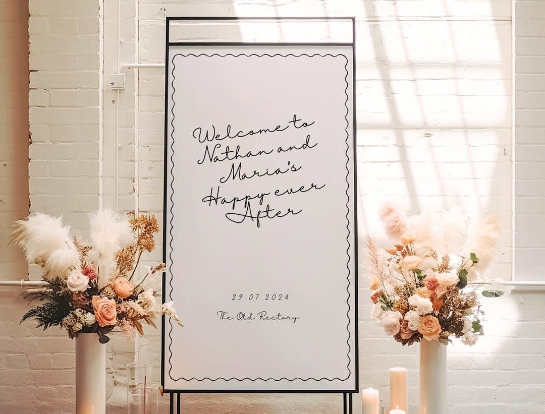 Whimsical Hand Drawn Welcome Sign Wavy Wedding Welcome Sign Wavy Border ...