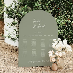 Sage Green Arched Wedding Seating Chart Template (canva) - Etsy