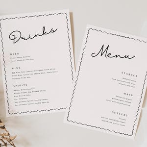 Wavy Menu Template Hand Drawn Scribble Wedding Menu Black and White ...
