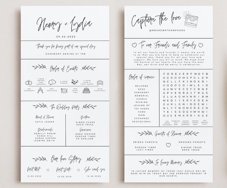 Infographic Wedding Program Unique Wedding Program Thin - Etsy