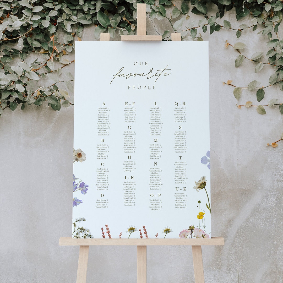 Wild Flowers Seating Chart With Flowers Wedding Template Floral Seating ...