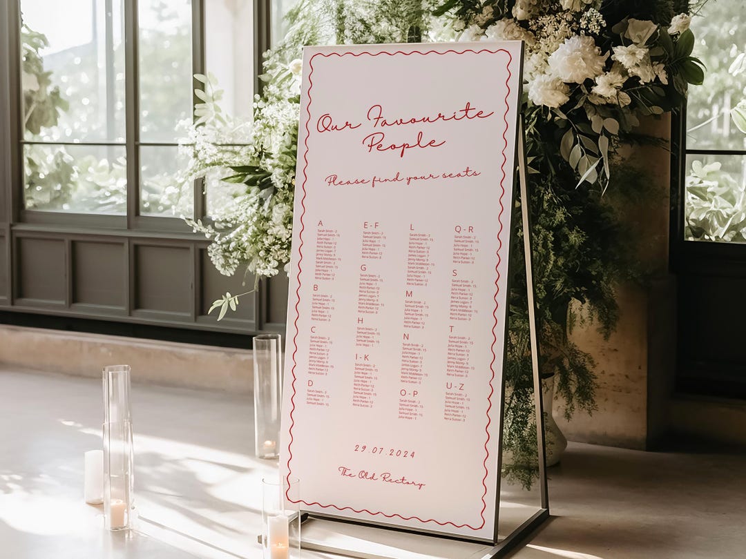 Whimsical Hand Drawn Seating Chart Sign Wavy Wedding Table Plan Wavy ...