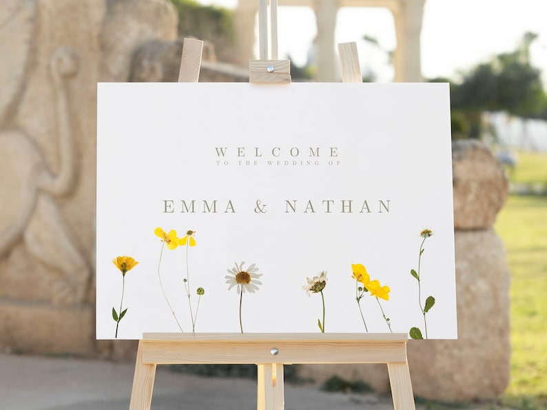 Pressed Flower Signage Wildflower Wedding Welcome Sign Wild - Etsy