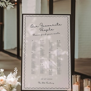 Whimsical Wedding Seating Chart Elegant Linen Table Plan Wavy Scalloped ...