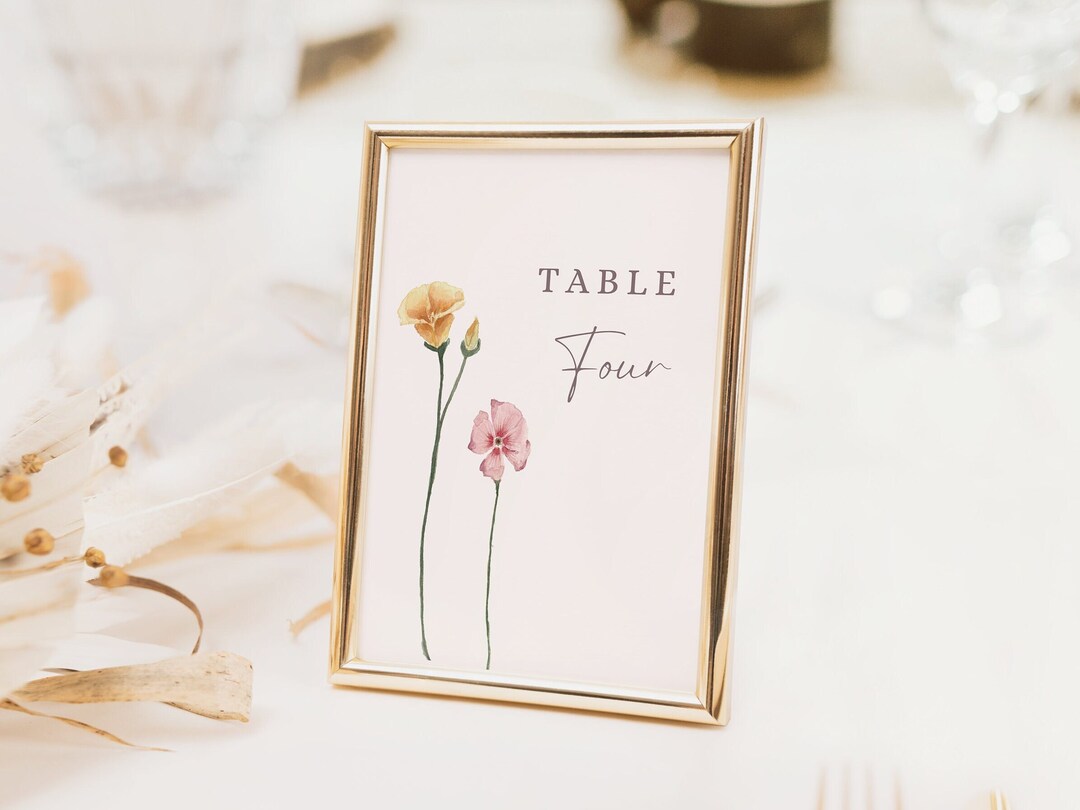 Wildflower Wedding Table Number Template Pressed Flower Table Numbers ...