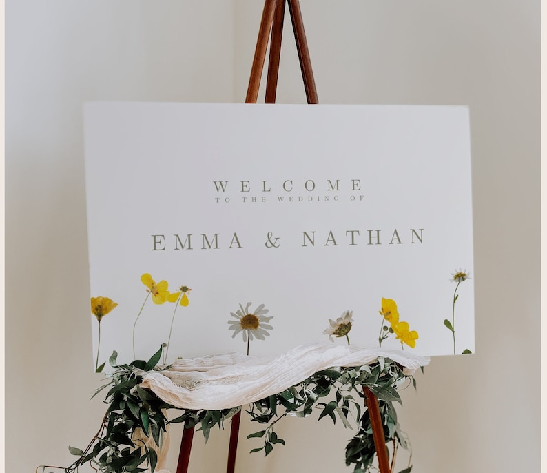 Pressed Flower Signage Wildflower Wedding Welcome Sign Wild - Etsy