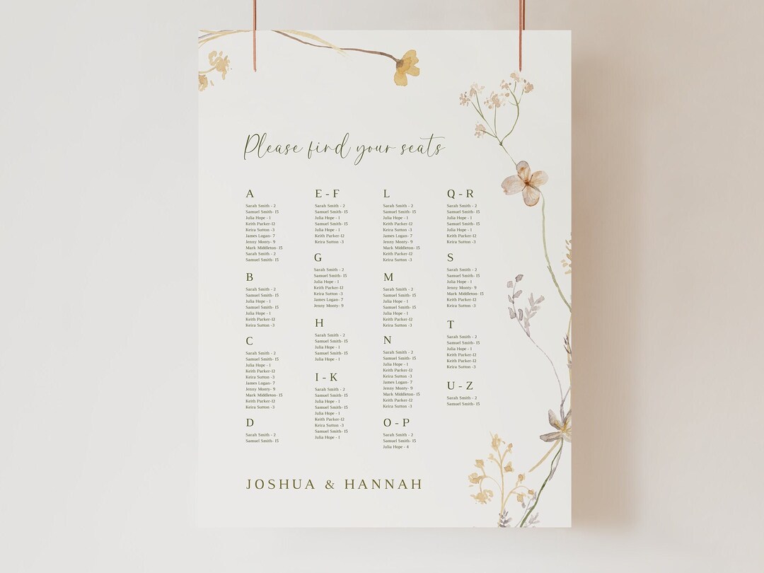 Wildflower Seating Chart Wedding Sign Wild Flower Table Plan Wedding ...