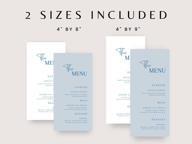 Printable Wedding Menu Canva Template Blue Wedding Reception Menu ...