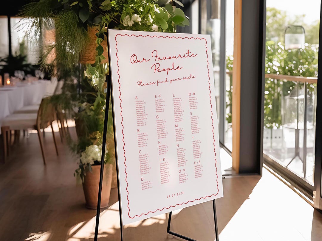 Wavy Wedding Seating Chart Whimsical Hand Drawn Seating Chart Sign Wavy ...