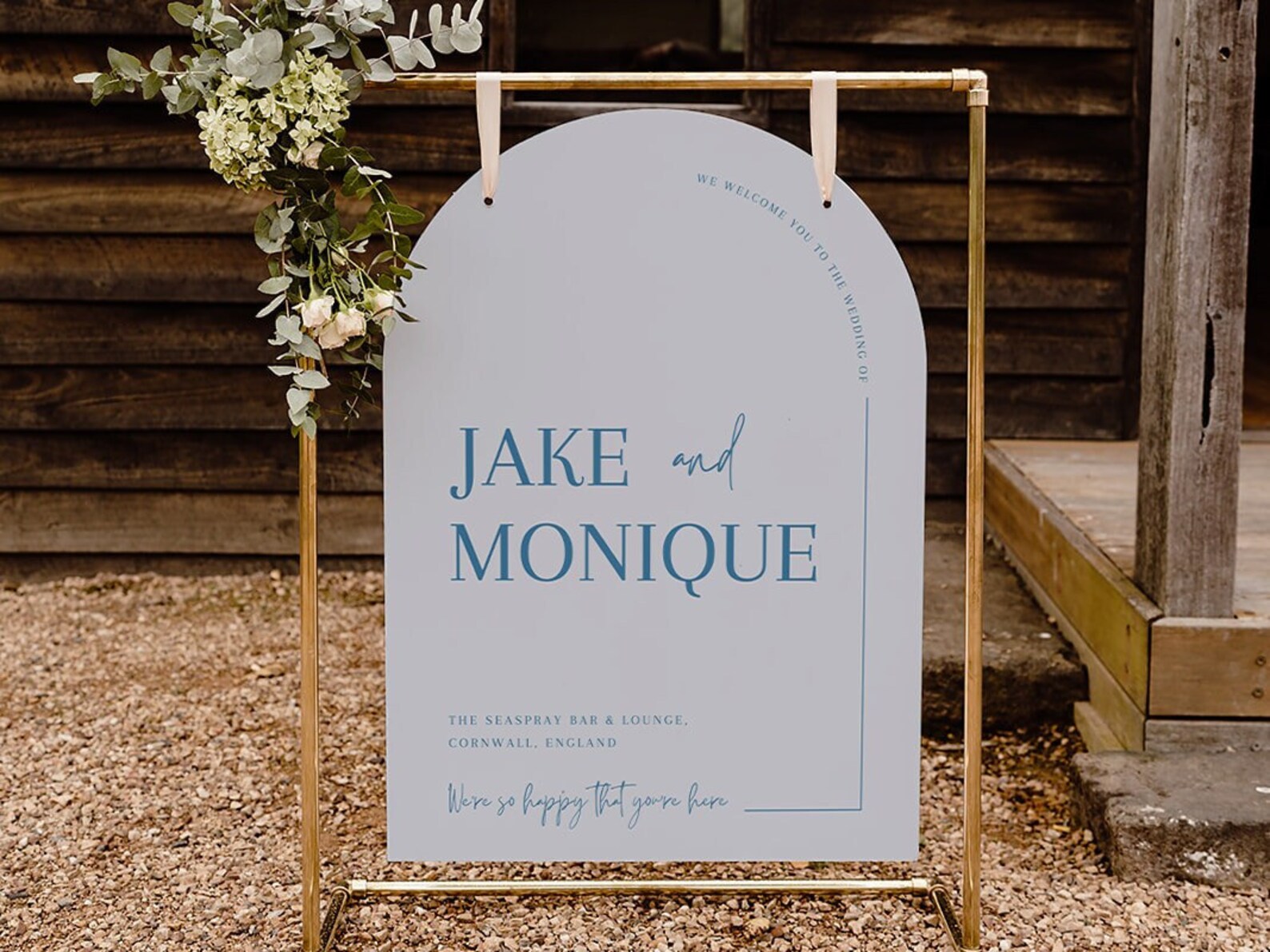 Dusty Blue Arch Wedding Welcome Sign Simple Modern Curved Reception ...
