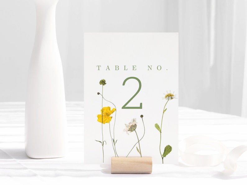 Wildflower Wedding Table Number Template Pressed Flower Table Sign ...