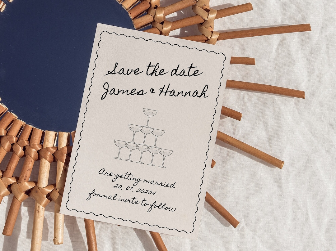 Champagne Glass Save the Date Wedding Save the Dates Drawn Funky Save ...