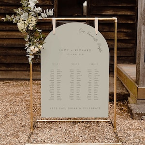 Boho Sage Arch Wedding Seating Chart Simple Olive Green Reception Table ...