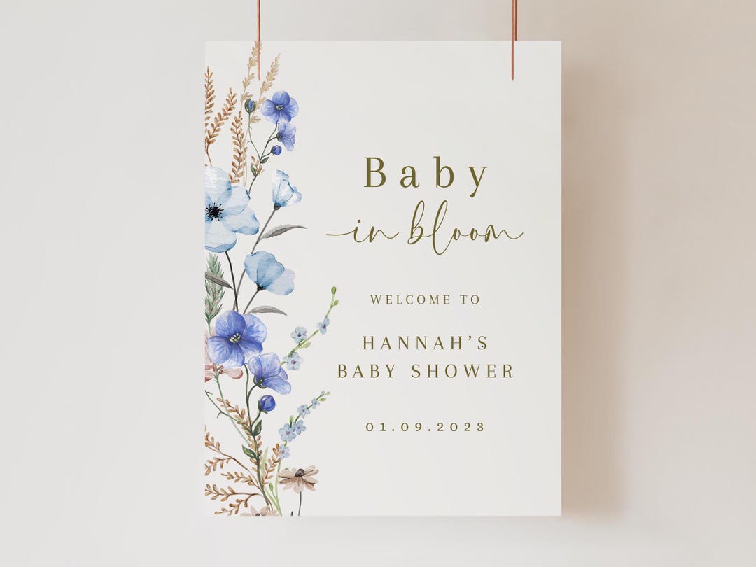 Welcome Sign Baby Shower Baby in Bloom Theme Baby in Bloom Sign Blue ...