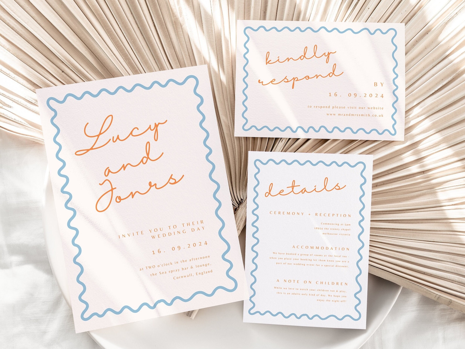 Fun Wavy Border Wedding Invitation Colourful Wedding Invitation ...