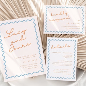 Fun Wavy Border Wedding Invitation Colourful Wedding Invitation ...