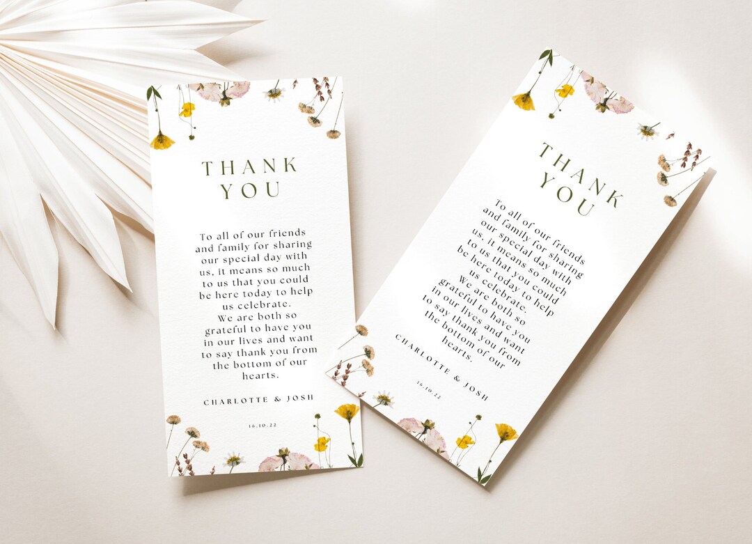 Wildflower Thank You Place Card Printable Thank You Place Setting Thank ...