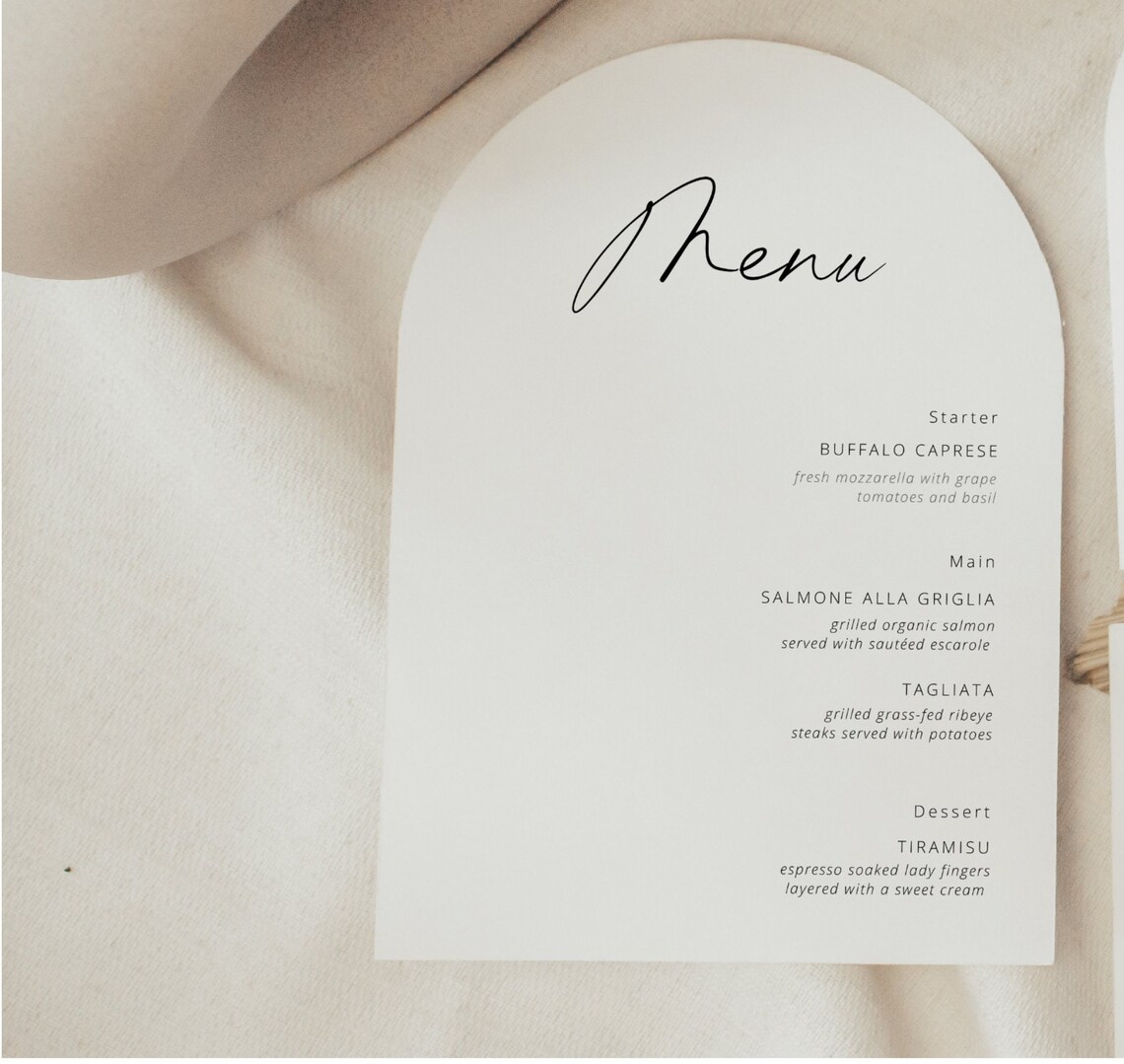 Arched Menu Cards Wedding Arched Menu Template Food Menu Table - Etsy UK