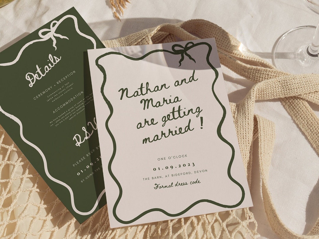Hand Drawn Wedding Invitation Template, Double Sided Handwritten Design ...
