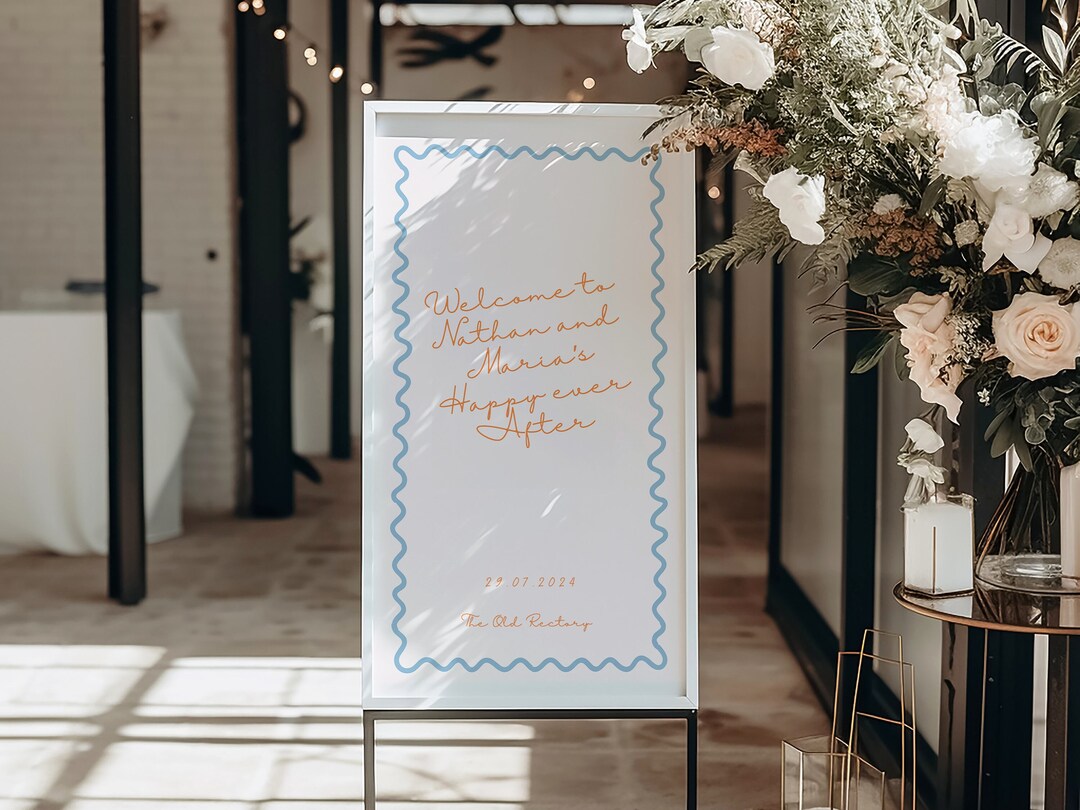 Wavy Wedding Welcome Sign Wavy Border Welcome Sign Wavy Welcome Wedding Sign Whimsical Hand ...