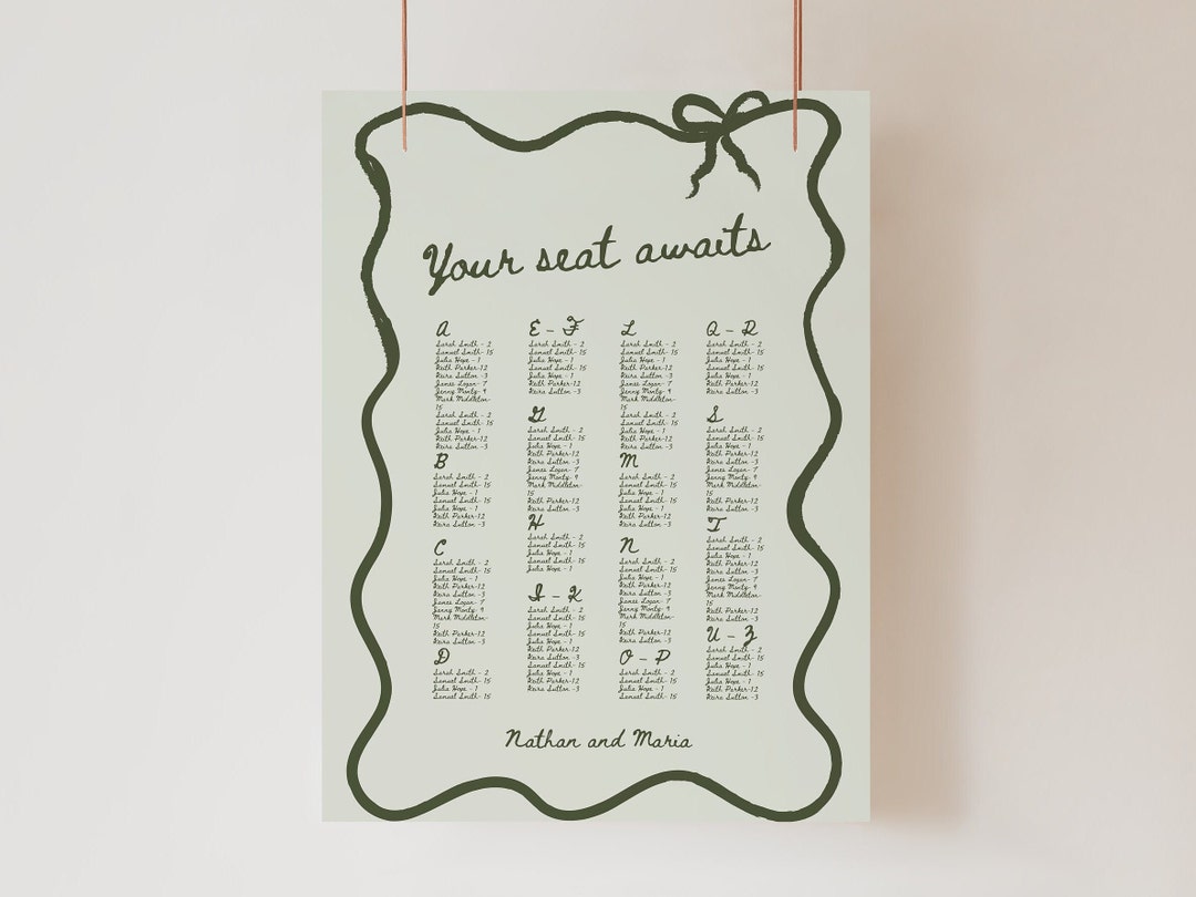 Seating Chart With Bows Hand Drawn Wedding Seating Plan Handwritten ...