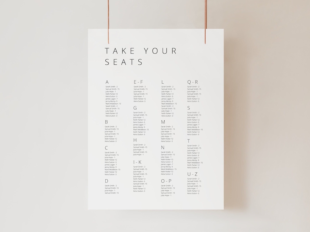 Alphabetical Seating Chart Wedding Seating Chart Template Canva ...