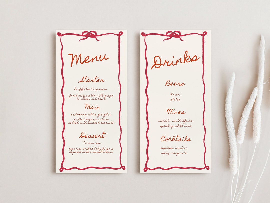Double Sided Menu Card Wavy Wedding Menu Template Wavy Drinks Menu ...
