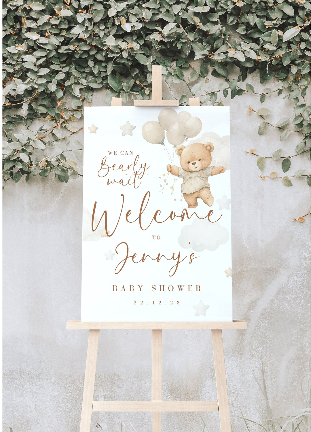 Baby Shower Bear Theme Welcome Sign We Can Bearly Wait Baby Shower ...