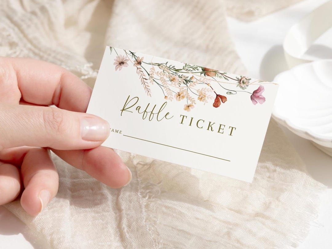 Raffle Ticket Bridal Shower Wildflower Raffle Ticket Template Neutral ...